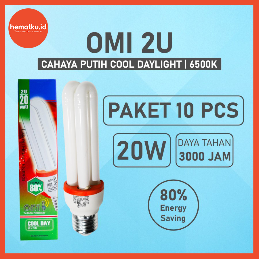 Jual OMI Paket 10 Pcs Bohlam Lampu 2U PLC OMI 20 Watt Hemat Energi Cool Daylight Putih | Shopee ...