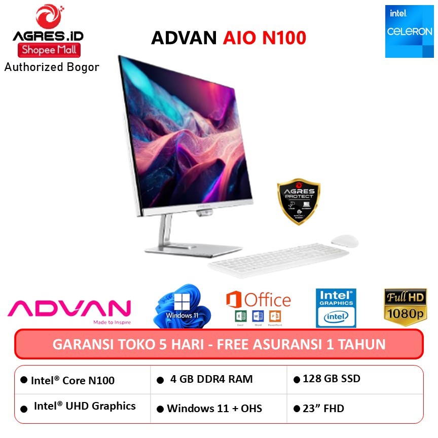 Jual ADVAN AIO N100 4GB 128GB 23.8FHD WIN11+OFFICE PERMANEN | Shopee Indonesia