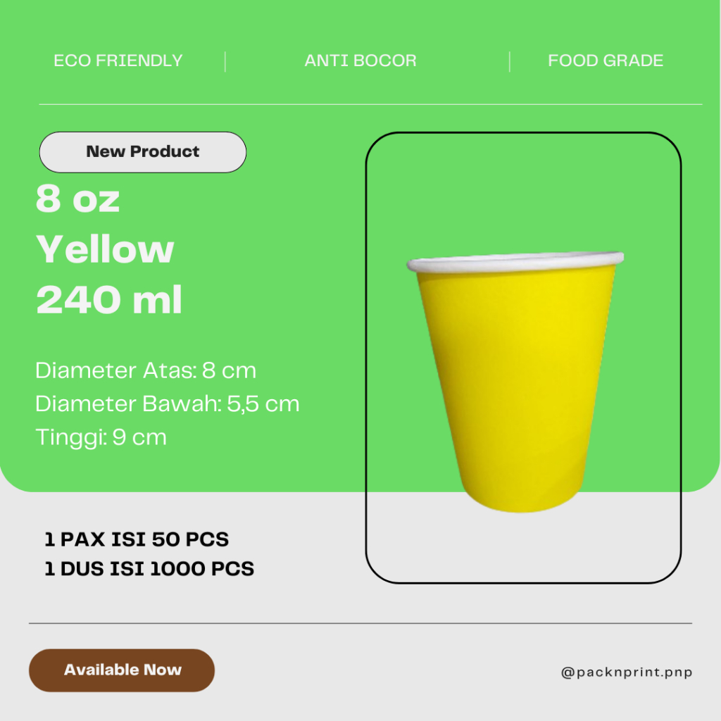 Jual Paper Hot Cup Gelas Kertas 8 oz 240 ml Yellow isi 50 pcs | Shopee Indonesia