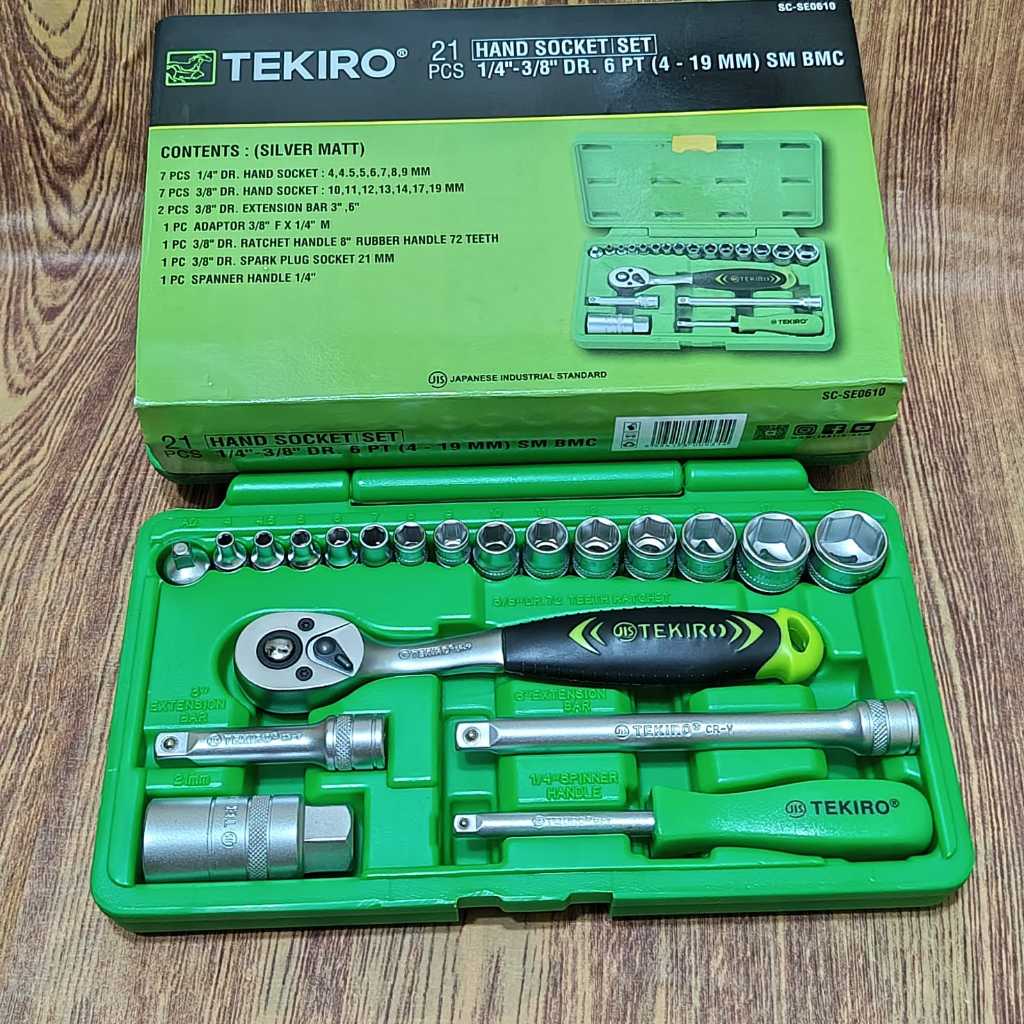 Jual Tekiro Kunci Shock Sok Set 21Pcs Hand Socket Wrench 1/4"-1/4" DR 6 PT / Kunci Tekiro ...