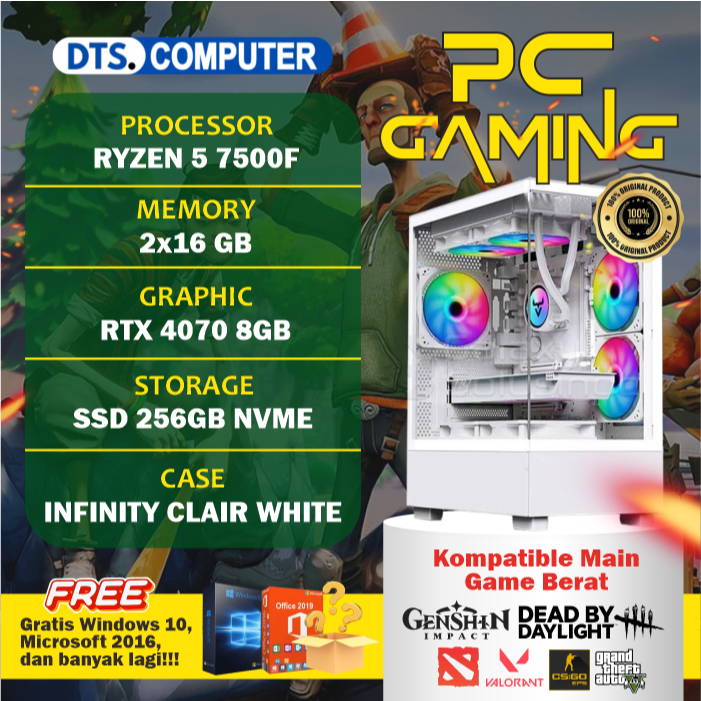 Jual PC Gaming | Ryzen 5 7500F | RTX 4060 8GB | 32GB DDR5 | 256GB NVME | Shopee Indonesia
