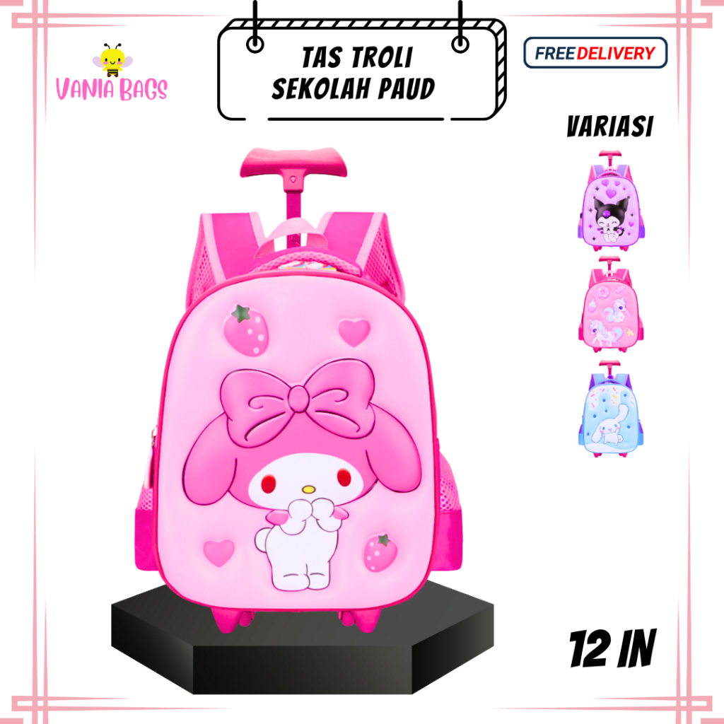 Jual tas troli anak perempuan sekolah paud dan tk gambar embos kuromi waterproof | Shopee Indonesia
