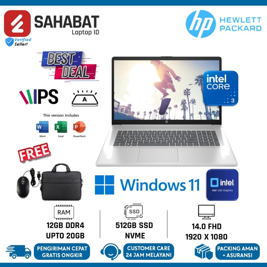Jual Laptop Baru Murah Hp 14 Intel 3 100u 16gb 512gb Ssd 14.0 Fhd Bl Windows 11 home Silver ...