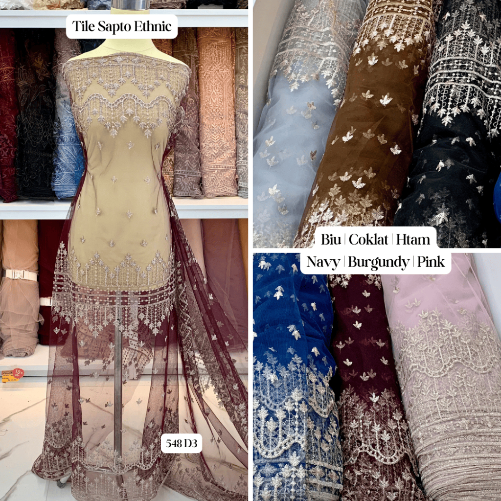 Jual Kain Tile Etnik Premium Sapto Ethnic Bordir | Kain Tulle 2 Warna ...