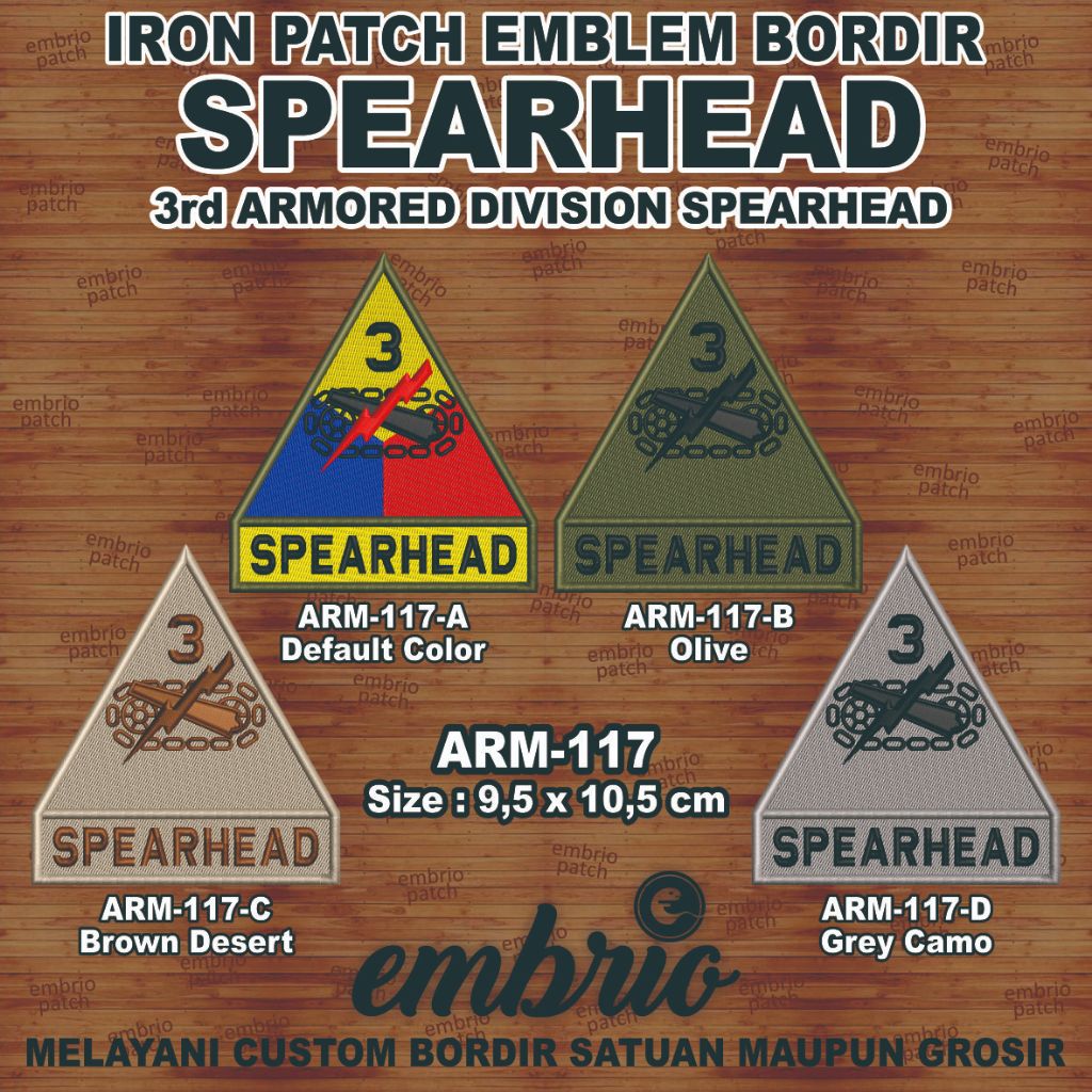 Jual ARM-117 Patch 3rd ARMORED DIVISION SPEARHEAD 3 WWII Tank US ARMY Military Patches - 9,5x10 ...