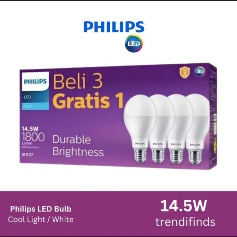 Jual Lampu Led Philips 14,5 watt paket isi 4 putih BESAR | Shopee Indonesia