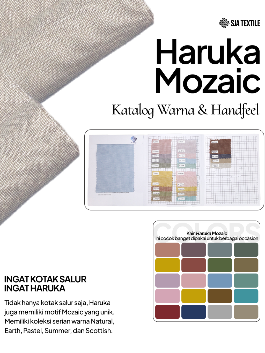Jual Katalog Haruka Mozaic by SJA Textile / Catalog Warna dan Handfeel Haruka Mozaic Polos Kain ...