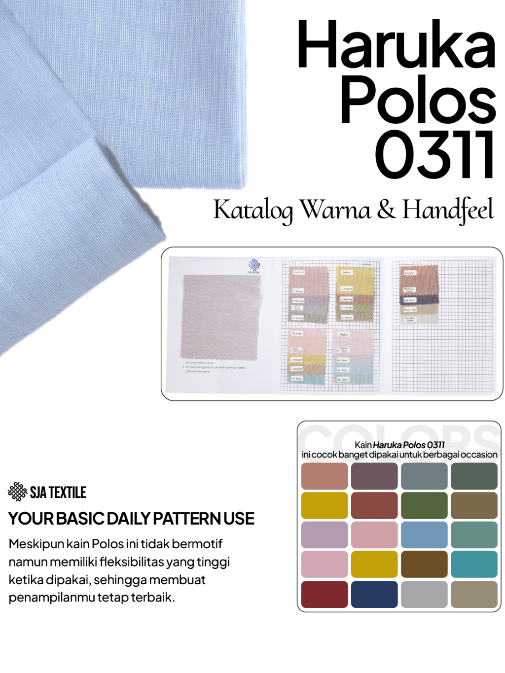 Jual Katalog Kain Haruka Polos 0311 by SJA Textile/ Catalog Kain Haruka Catalogue Handfeel dan ...
