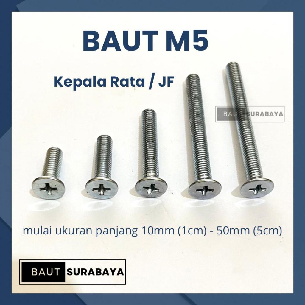 Jual 50 Pcs Baut M5 Kepala Rata JF Panjang 10 mm sampai 50 mm | Shopee Indonesia