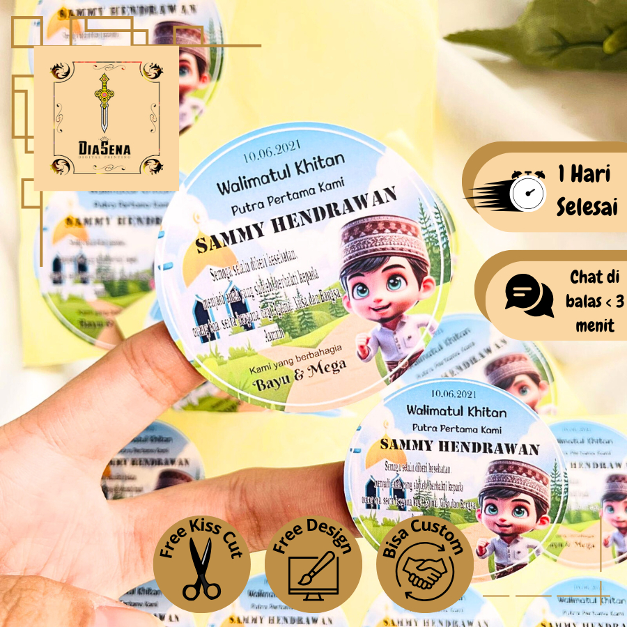 Jual 2-4 Stiker Syukuran Walimatul Khitan Sunatan Free Desain Custom ...