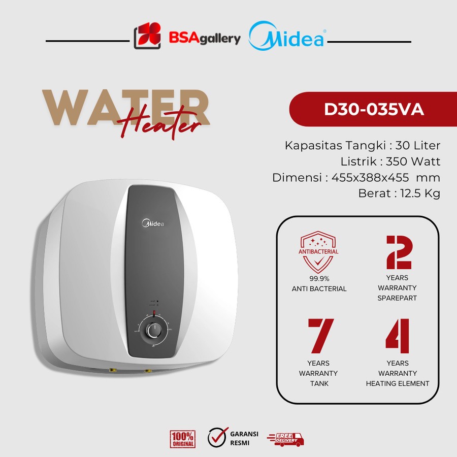 Jual WATER HEATER LISTRIK MIDEA 30 LITER 350 WATT ORIGINAL PEMANAS AIR OTOMATIS BARU | Shopee ...