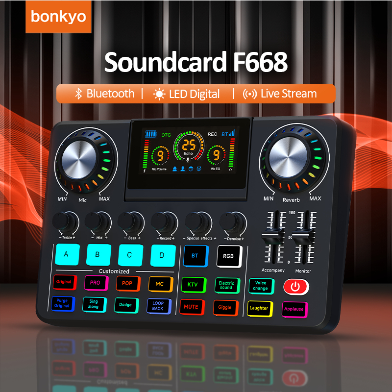 Jual Bonkyo F668 Warna Sound Card Mixer DJ nirkabel Bluetooth baru 2025 ...