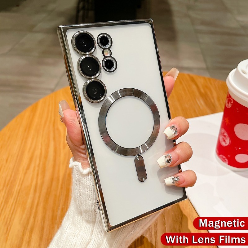 Jual With Lens Films Magnetic Laser Plating Soft Phone Case For Samsung Galaxy S25 Ultra S24 FE ...