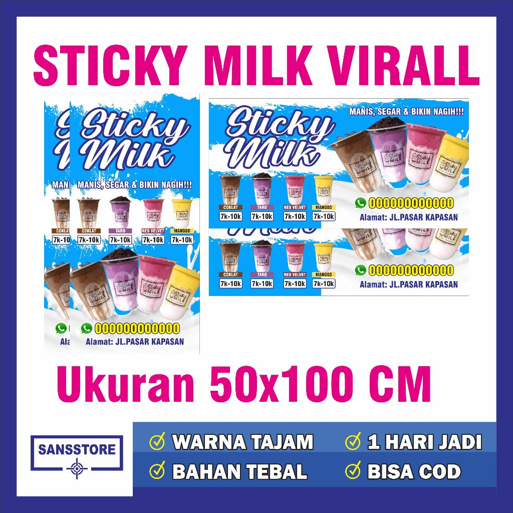 Jual BANNER ES STICKY MILK VIRAL UK 50X100 DAPAT 2 LEMBAR | Shopee ...