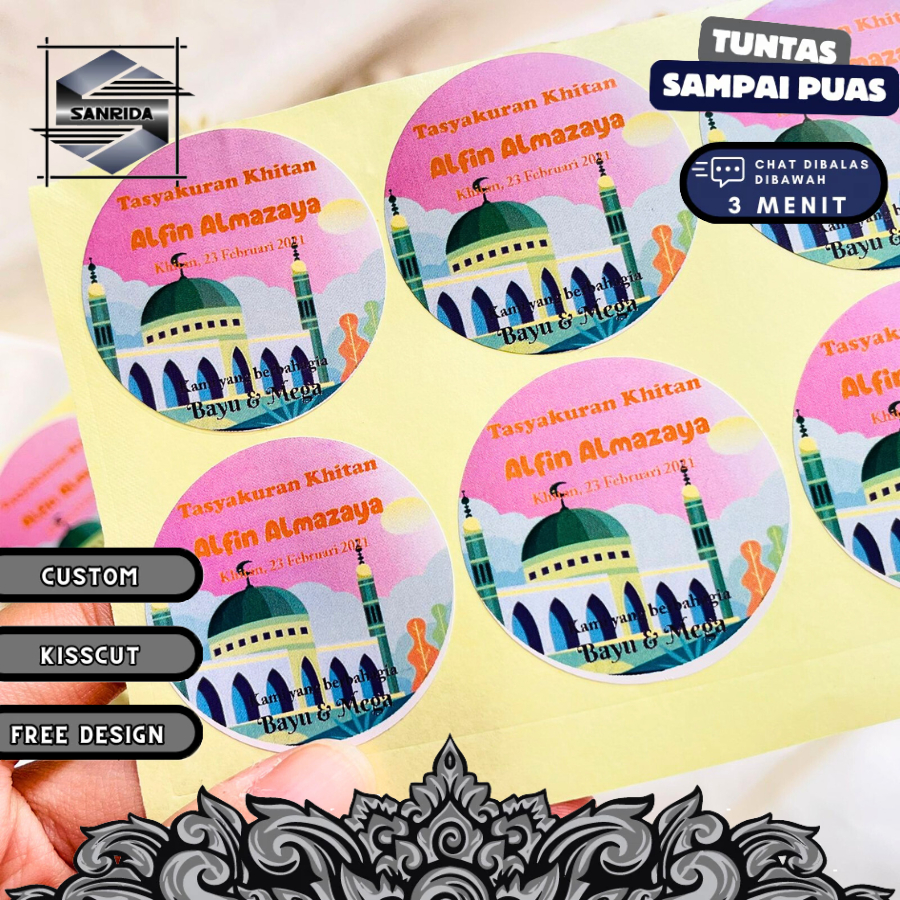 Jual 2-4 Free Desain Stiker Tasyakuran Khitanan Custom Sticker Label ...