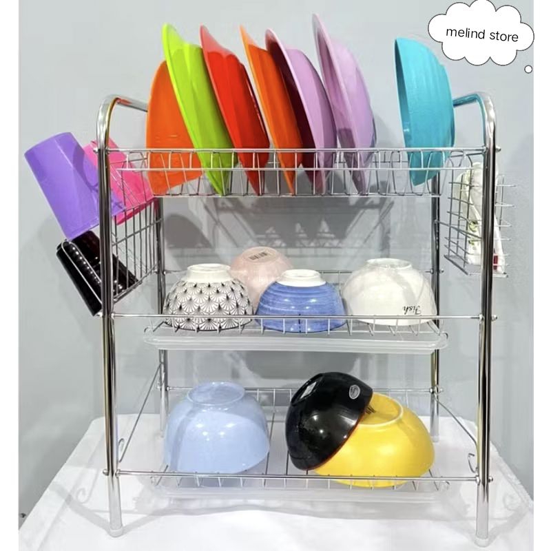 Jual M1 RAK PIRING STAINLESS STEEL 3 SUSUN ADA TRAY KOBE | Shopee Indonesia