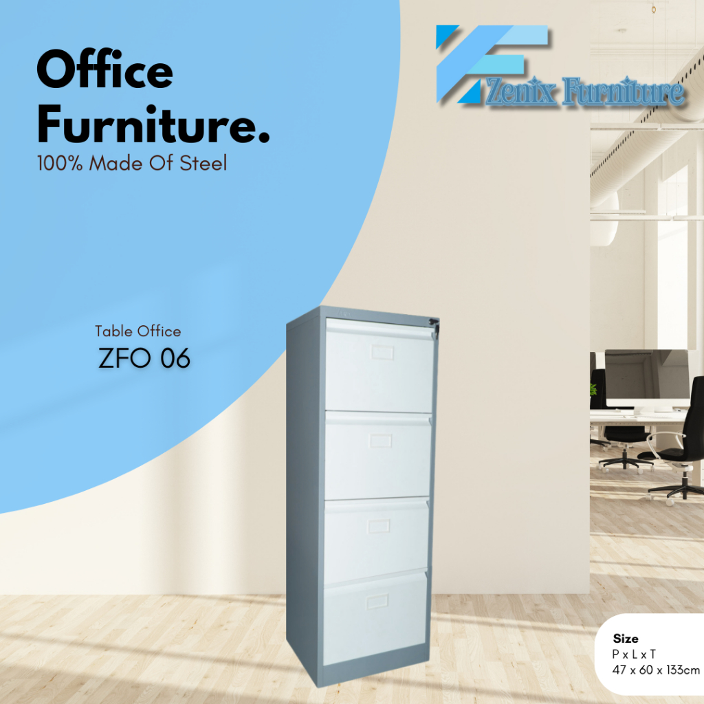 Jual Lemari Buku-Lemari File-Lemari Arsip ZFO 06 Zenix Furniture Office 4 Laci Warna Abu-Abu ...