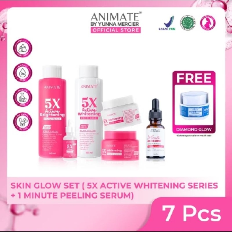 Jual [Free Diamon Glow Whitening Gel] Animate Skincare Glow Set (5x ...