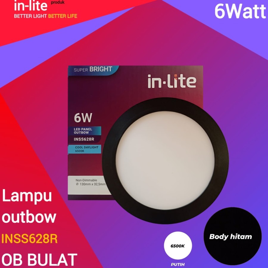 Jual INLITE Downlight OB Panel Light LED Outbow Bulat Bodi HITAM 6W ...