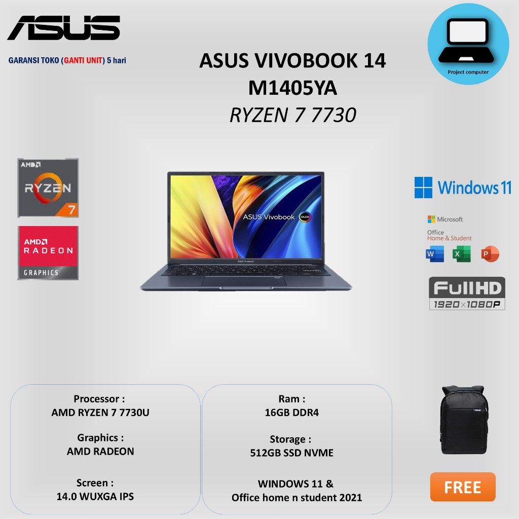 Jual ASUS VIVOBOOK 14 M1405YA RYZEN 7-7730U 16GB 512GB 14" WUXGA W11 ...