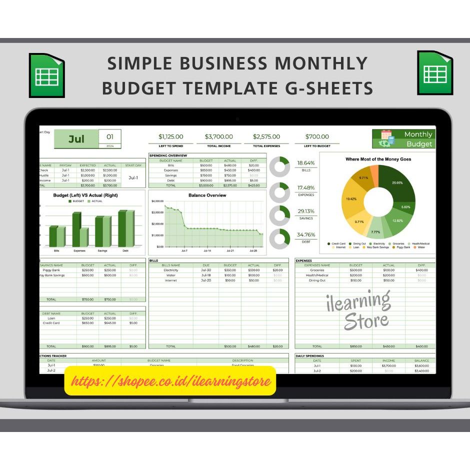 Jual [PS23] Simple Business Monthly Budget Template G-Sheets (B.Ing ...