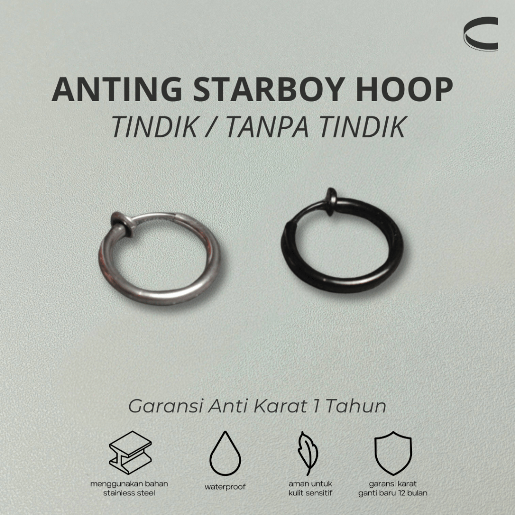 Jual Anting Starboy Hoop Tempel Jepit Stainless Titanium Pria Wanita ...