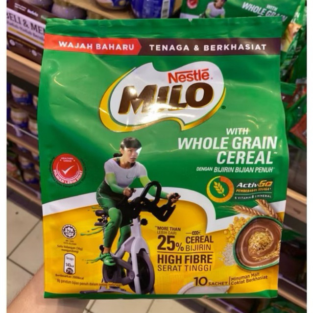 Jual milo whole grain cereal 10 sachet / milo hi-fibre isi 12 sachet ...