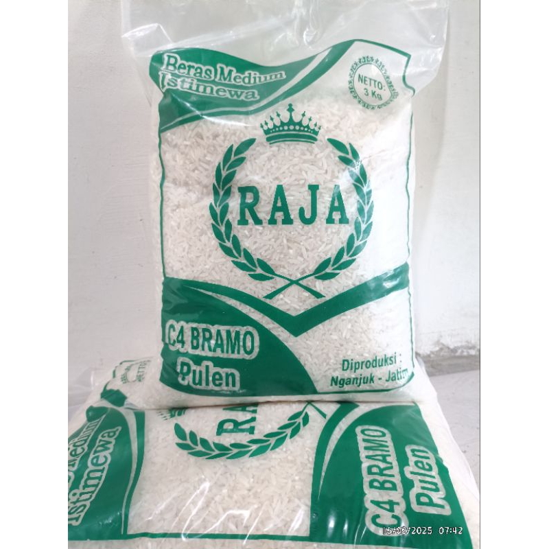 Jual Beras kepala Istimewa Nganjuk Cap "RAJA" Bramo Pulen 3kg | Shopee ...