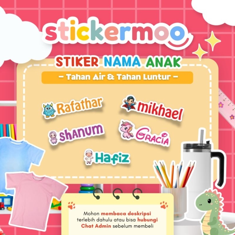 Jual STIKER LABEL NAMA ANAK CUSTOM WATERPROOF - STIKERMOO | Shopee ...
