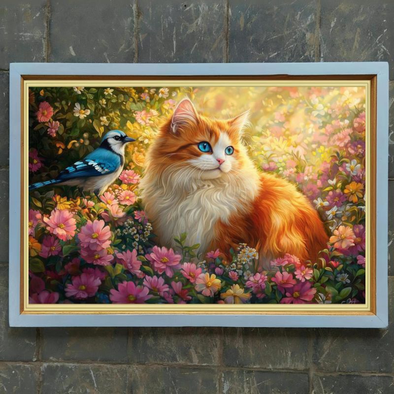 Jual hiasan dinding lukisan cetak kucing orange plus bingkai ukuran 85× ...