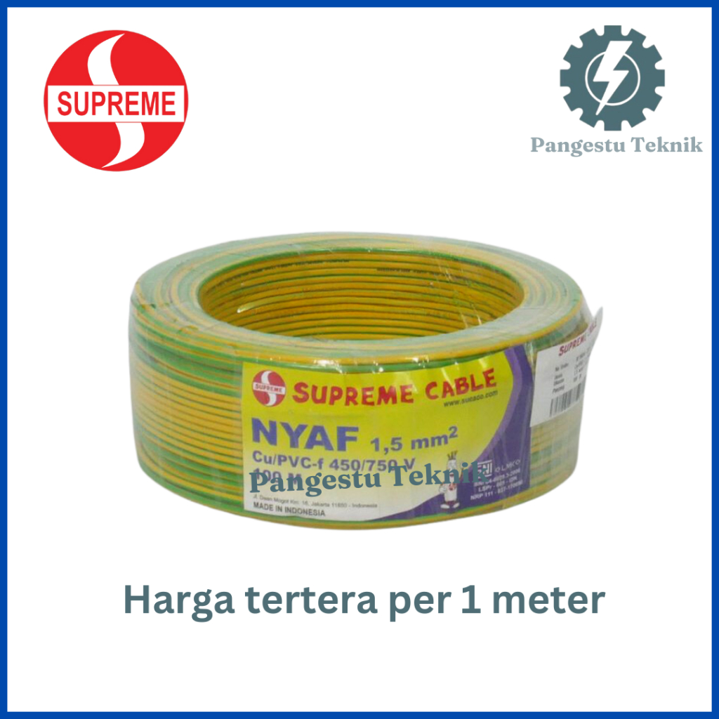 Jual Kabel Serabut NYAF 1.5 mm (Kuning Hijau) Supreme Per 1 meter / Kabel Wiring NYAF 1,5 MM ...