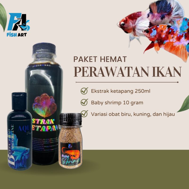 Jual PAKET PERAWATAN IKAN CUPANG | EKSTRAK KETAPANG 250ml | BABY SHRIMP 10gr | OBAT HIJAU AQUA ...