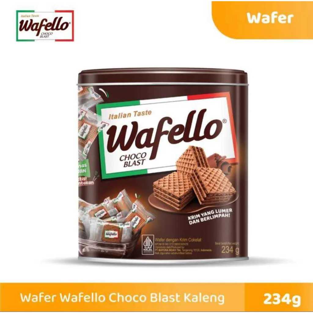 Jual Wafello kaleng Choco 234gr Caramel 228gr wafer lapis rasa coklat ...