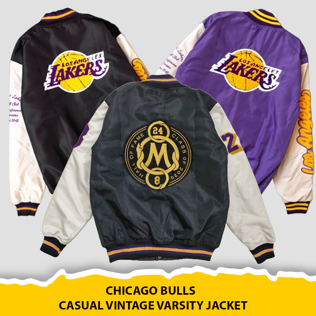 Jual JUMPSHOT Jaket Varsity Lakers NBA Basketball Team Embroidery Black ...