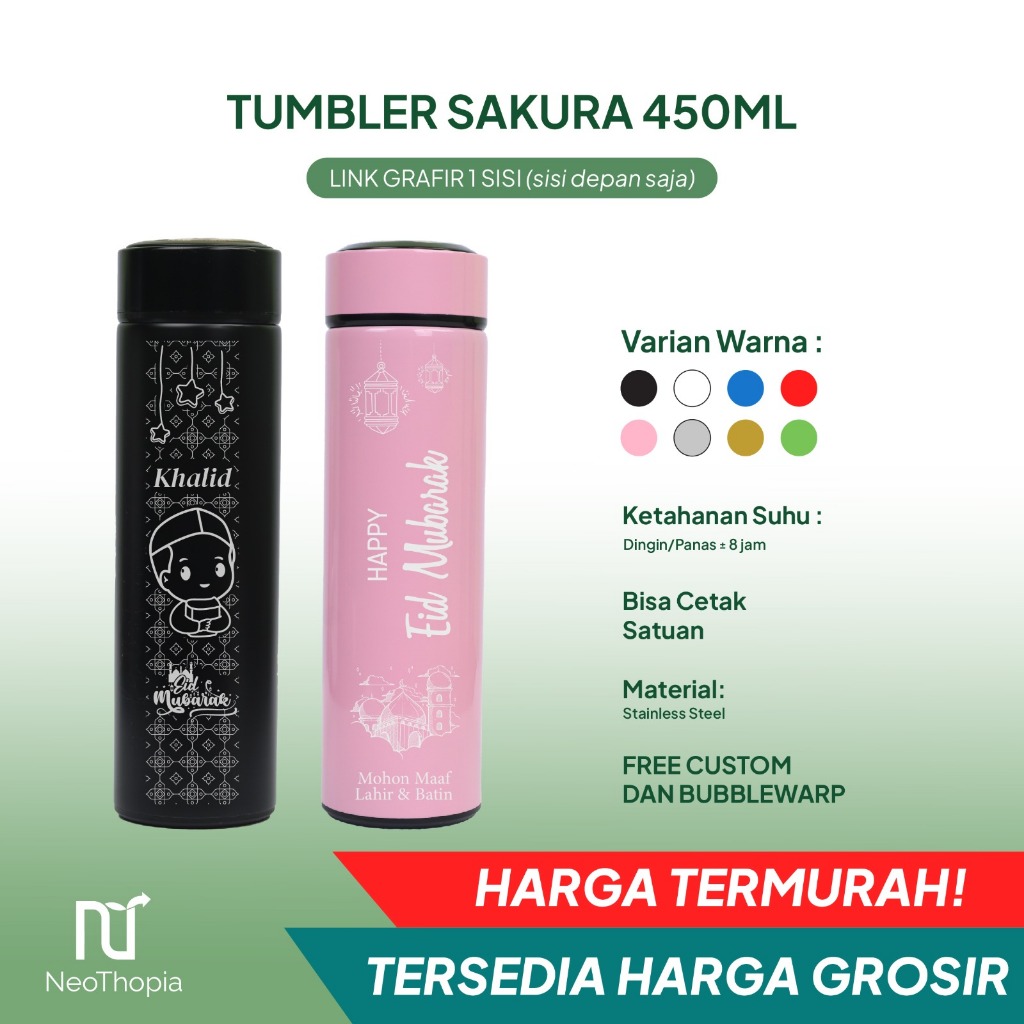 Jual Custom Tumbler SAKURA 450ml Cetak 1 Sisi Laser Grafir Nama Botol ...