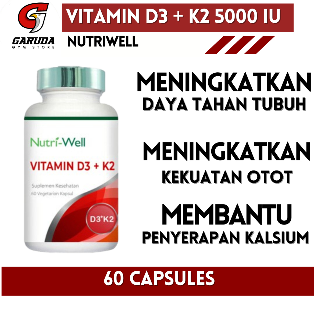 Jual Nutriwell Vitamin D3 5000IU 5000 IU + K2 100mcg - 60 Kapsul | Shopee Indonesia