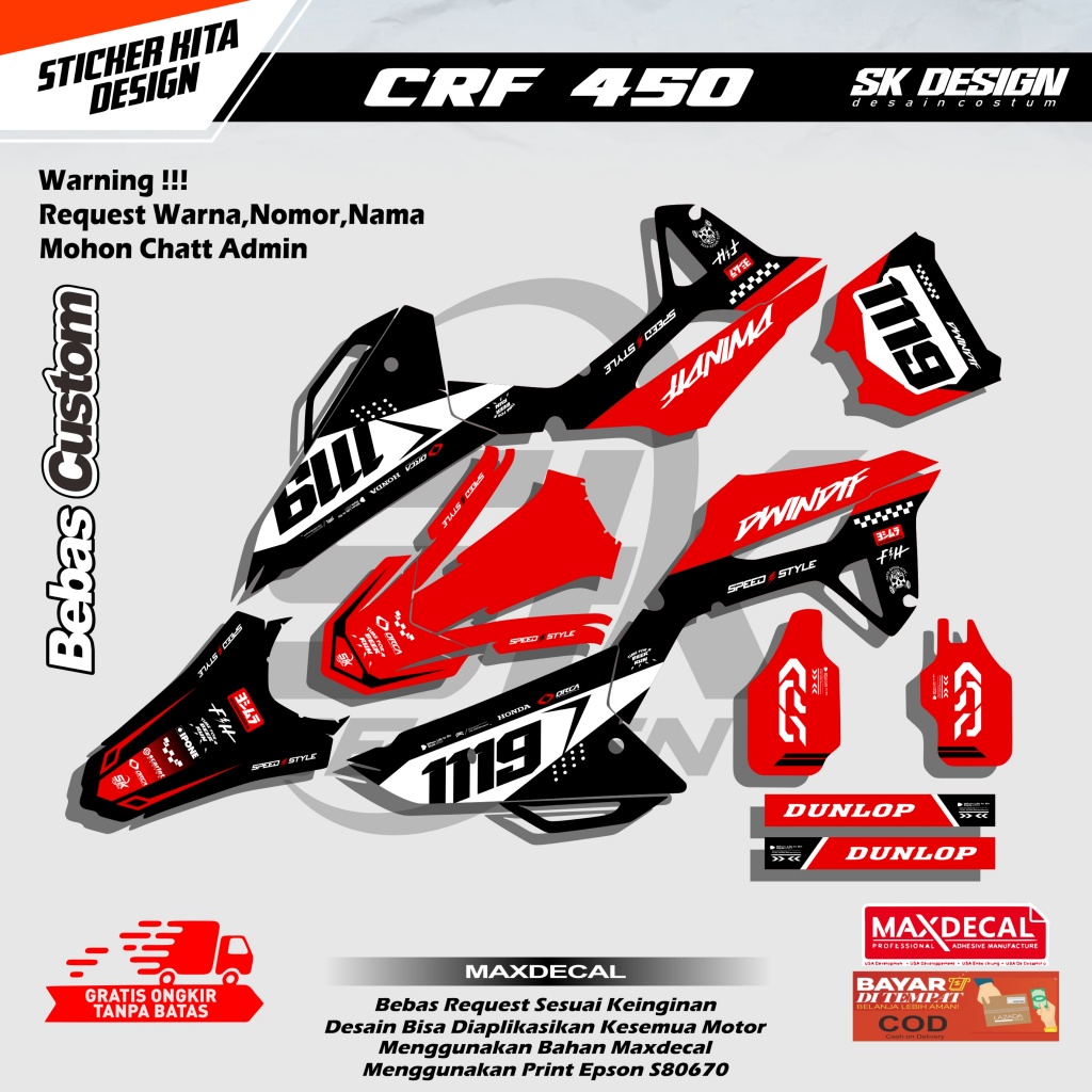 Jual DC 601 Sticker Decal Fullbody Motor CRF 450 Tema Simpe Keren ...