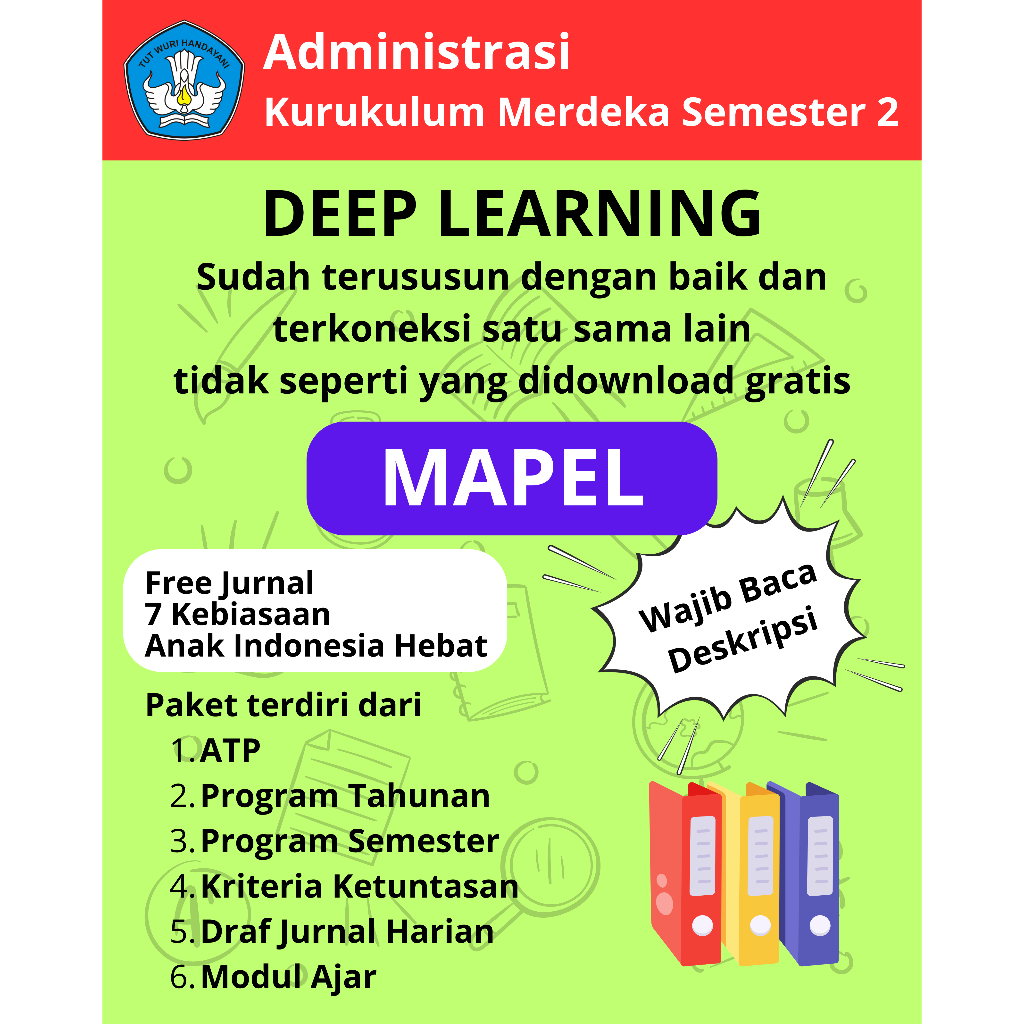 Jual Administrasi DeepLearning SD Kelas 1-6 Semester Genap untuk guru mapel Modul Ajar, ATP ...