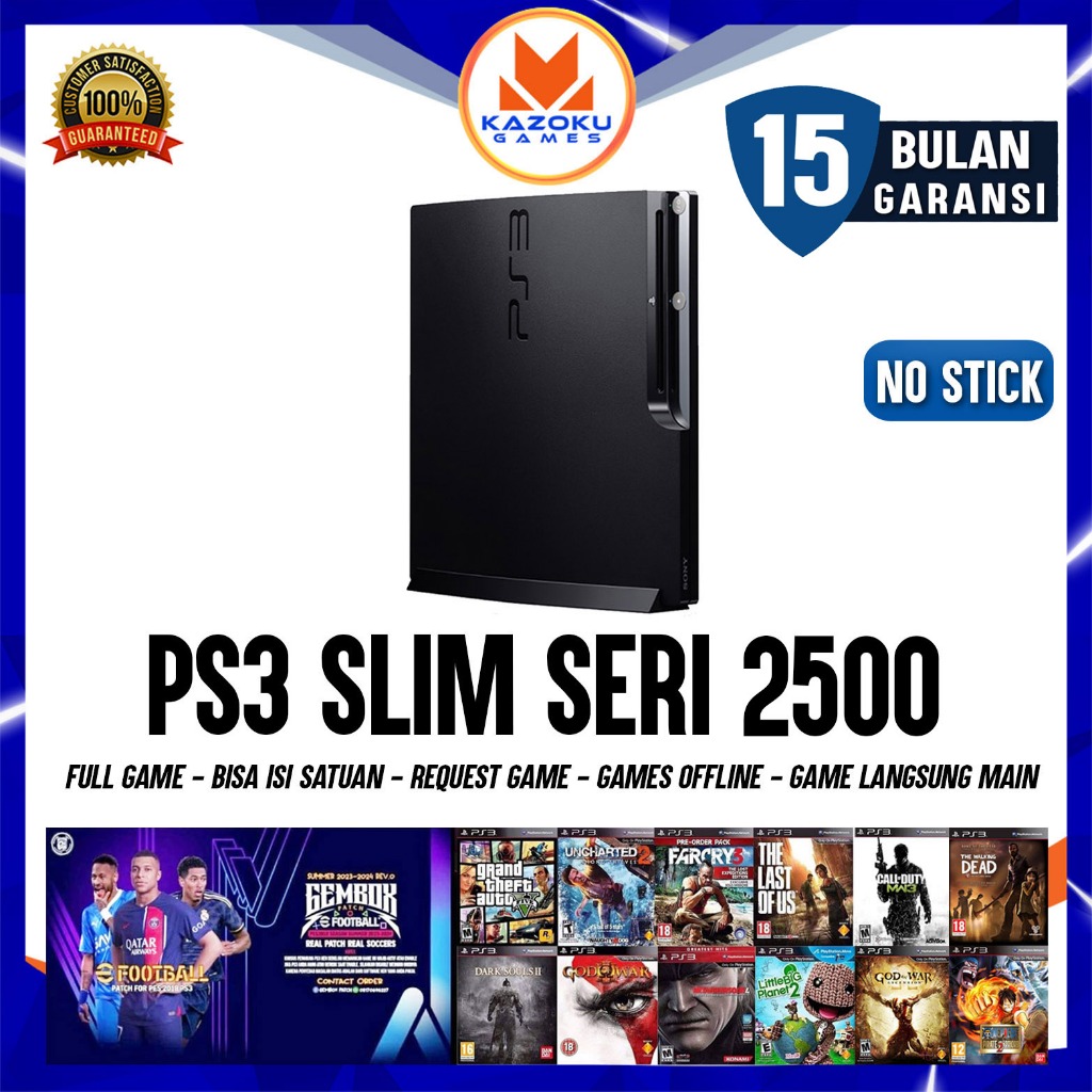 Jual PS3 PS 3 SLIM SONY PLAYSTATION CFW SERI 2500 160GB -500GB NO STICK ...