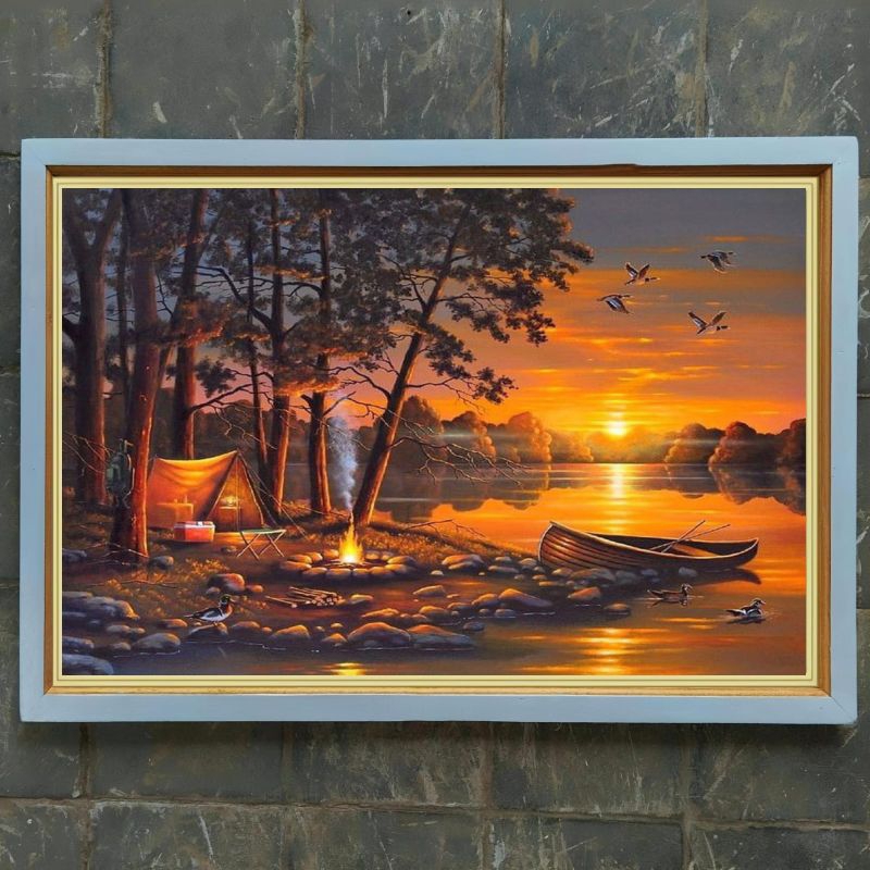 Jual hiasan dinding lukisan cetak camping kemah api unggun gunung plus ...