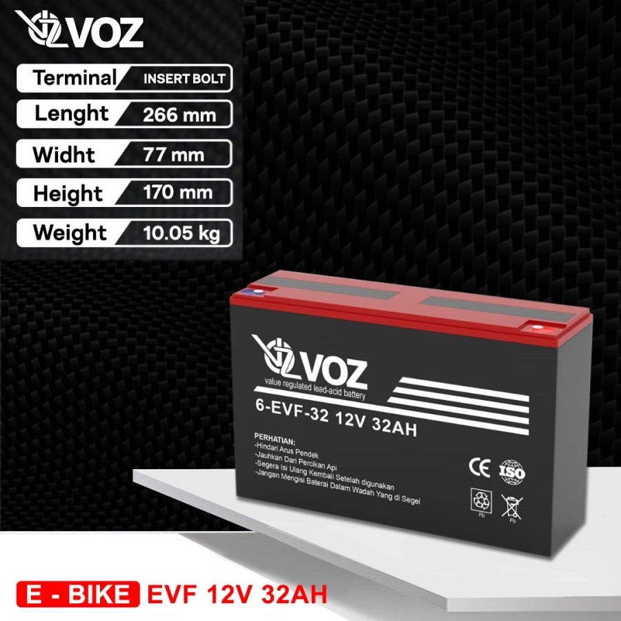 Jual BATTERY VOZ 6-EVF-32 12V 32AH BATTERY DEEP CYCLE ELECTRIC VEHICLE ...