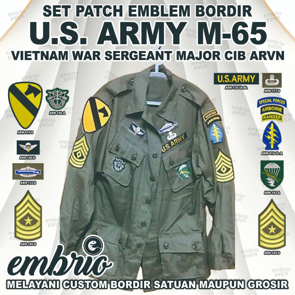 Jual ARM-201 Set Patch Jaket US Army M65 Vietnam War M-65 Sergeant ...