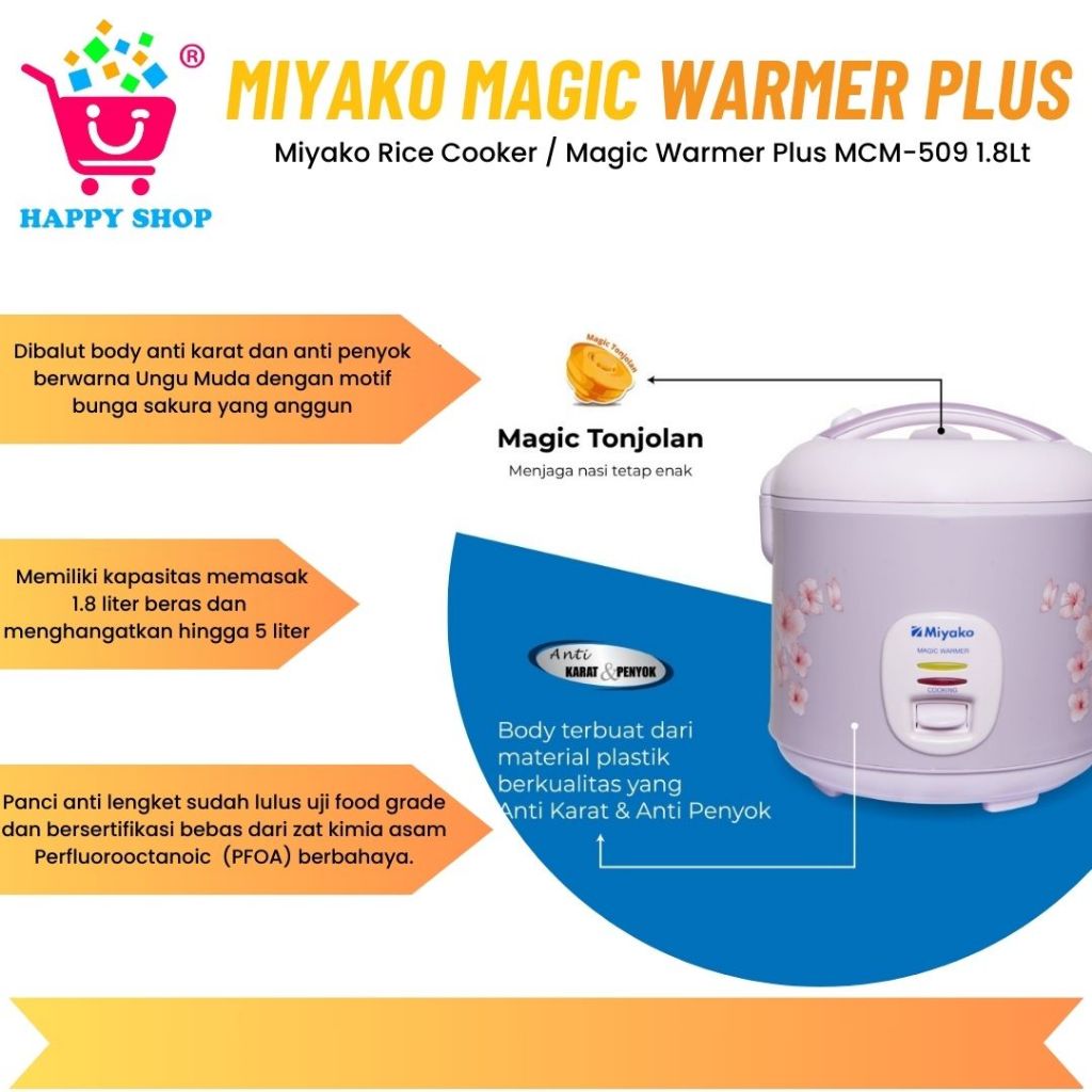 Jual Miyako Rice Cooker / Magic Warmer Plus MCM-509 1.8Lt | Shopee ...