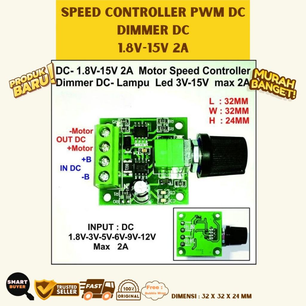 Jual Speed Controller PWM DC Dimmer DC 1,8V-15V 2A | Shopee Indonesia