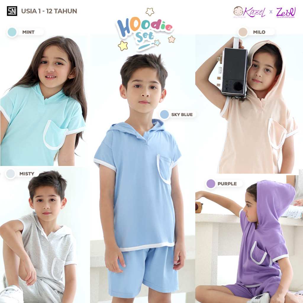 Jual Kazel x Zebe Hoodie Pocket Set Pendek (1-12 tahun, 1 Stel) | Shopee Indonesia