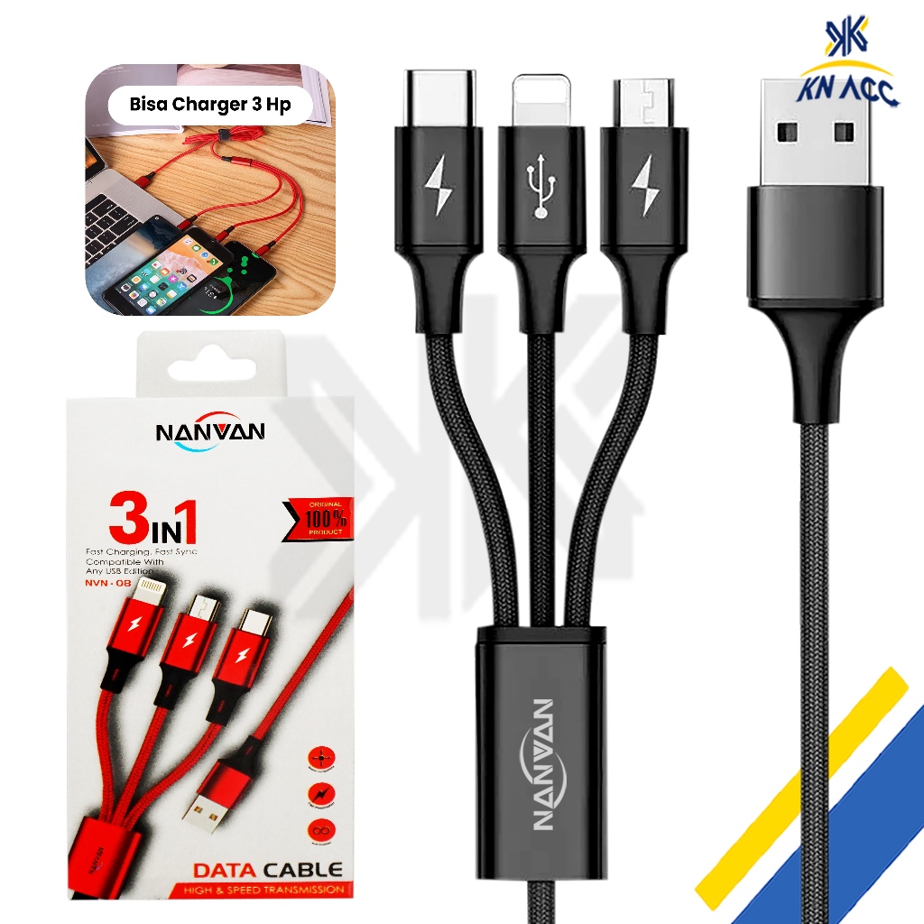 Jual [KN ACC] NANVAN 3IN1 KABEL DATA CHARGER FAST CHARGING MICRO USB / LIGHTING USB / TYPE C 1 ...