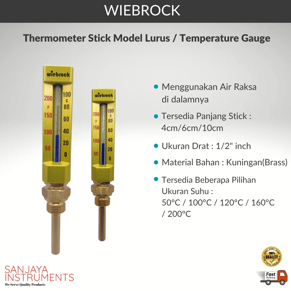 Jual Thermometer Stick Wiebrock 50 100 120 200 Derajat Celcius Drat 1/2 ...