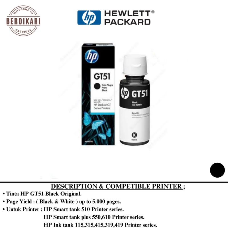 Jual Tinta HP GT51 Black Original for HP Smart tank 510 // Smart tank ...