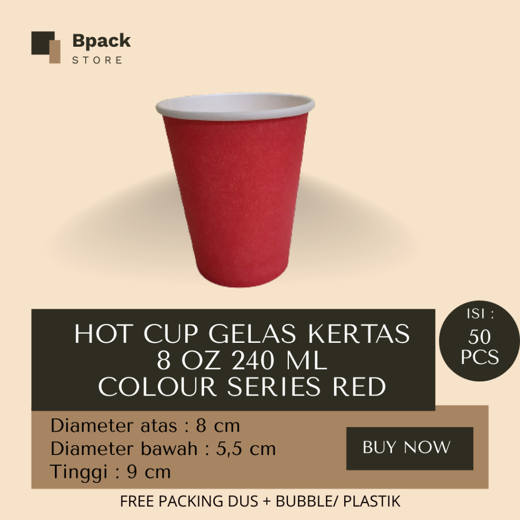 Jual Paper Hot Cup gelas kertas 8 oz 240 ml Warna MERAH HIJAU KUNING BIRU COKELAT 1000 pcs DUS ...