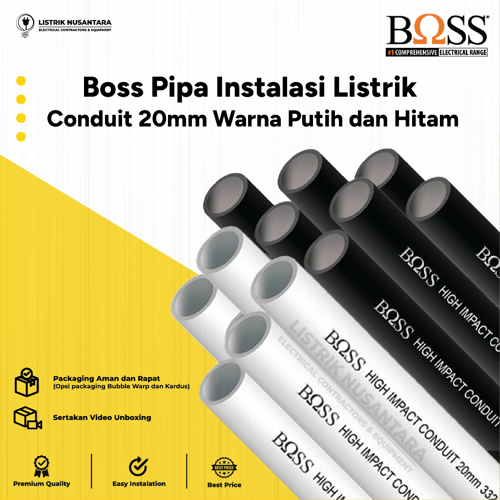 Jual Pipa Instalasi Listrik Conduit 20 mm / Elektrikal BOSS Warna Putih ...